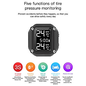 Shkalacar Motorcycle Tire Pressure Monitoring System USB Charging Wireless TPMS for Motorcycle with 2 External Sensors & Digital LCD Display