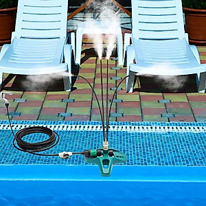 Standing Misting Cooling System 26.2FT (8M) Misting Line + 4 Brass Nozzles, Stand Mister Hose for Outside Outdoor Patio, Portable Mist Sprinkler, Garden Watering, Pet Cooling, Kids Water Playing