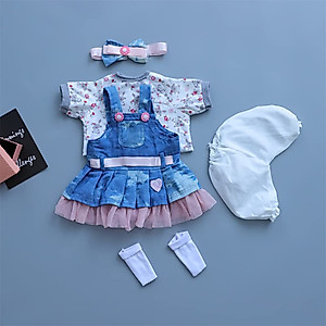 Reborn Baby Doll Clothes for 17-22 Inch Newborn Baby Doll Girl, Baby Doll Clothes Outfit Accessories fit 17-22 Inch Reborn Baby Doll Girl【Denim Skirt 5pcs Set 】
