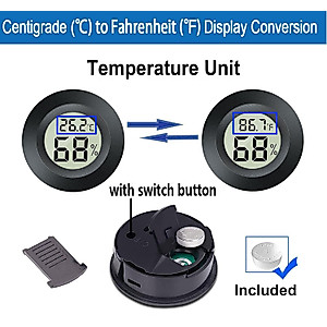 Meggsi 2 Pack Mini Digital Hygrometer Gauge Indoor Thermometer, LCD Monitor Temperature Outdoor Humidity Meter for Greenhouse Jars Incubators Guitar Case, Fahrenheit (℉) or Celsius(℃)