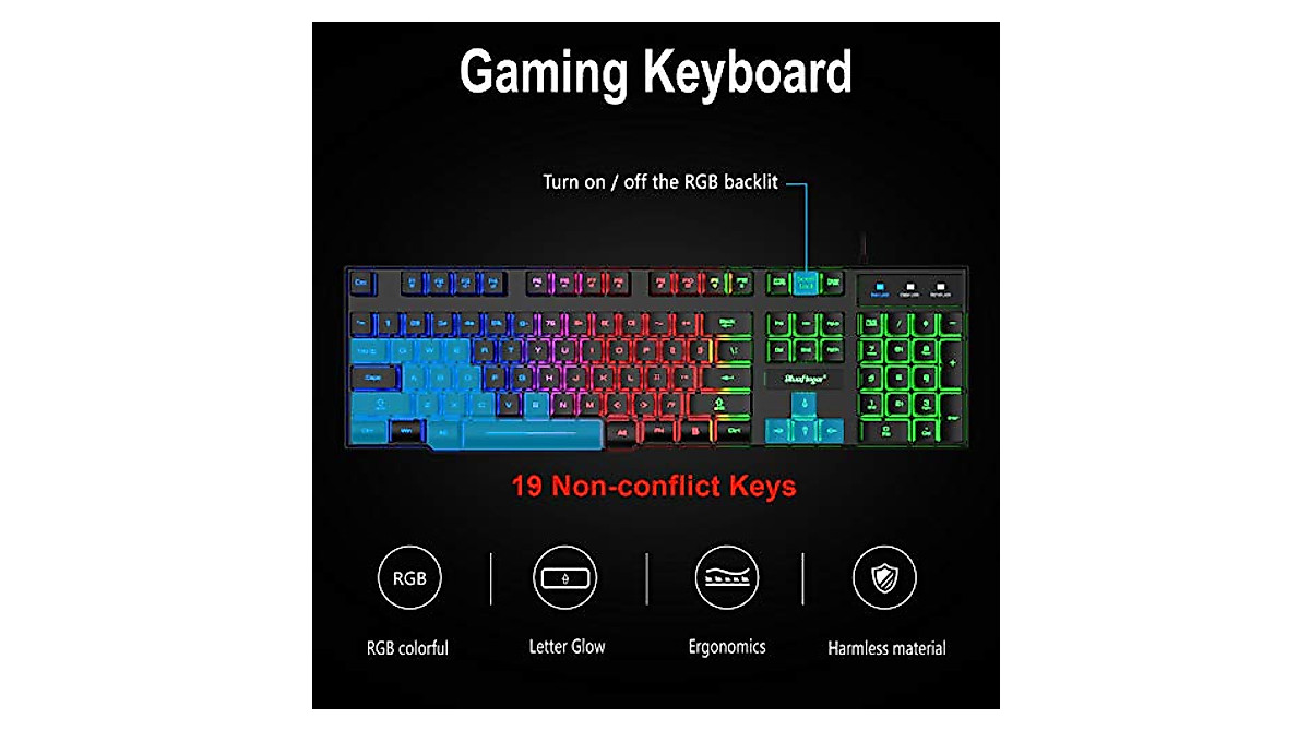 BlueFinger RGB Gaming Keyboard & Mouse Headset Combo