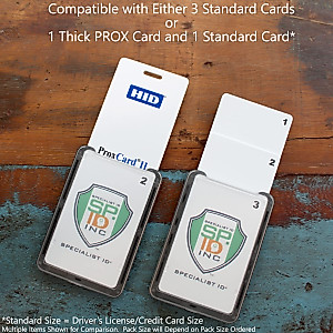 Specialist ID Vertical Top Load Three Card Badge Holder - Hard Plastic with Heavy Duty Breakaway Lanyard w Quick Release Metal Clip & Key Ring (One Holder / 3 Cards Inside) (Black)