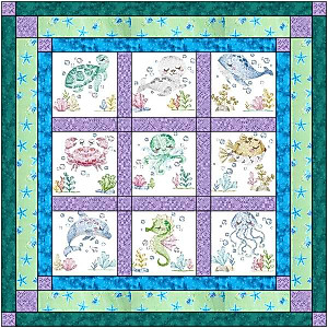 Material Maven Quilt Kit Under The Sea/Pre Cut Ready to Sew/Finished Embroidery Multicolor