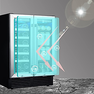 Anwick 24" Wine Cabinet Refrigerator Dual Zone Built-in or Freestanding Refrigerator Home Built-in Wine Cabinet with Stainless Steel Tempered Glass Door and Temperature Memory