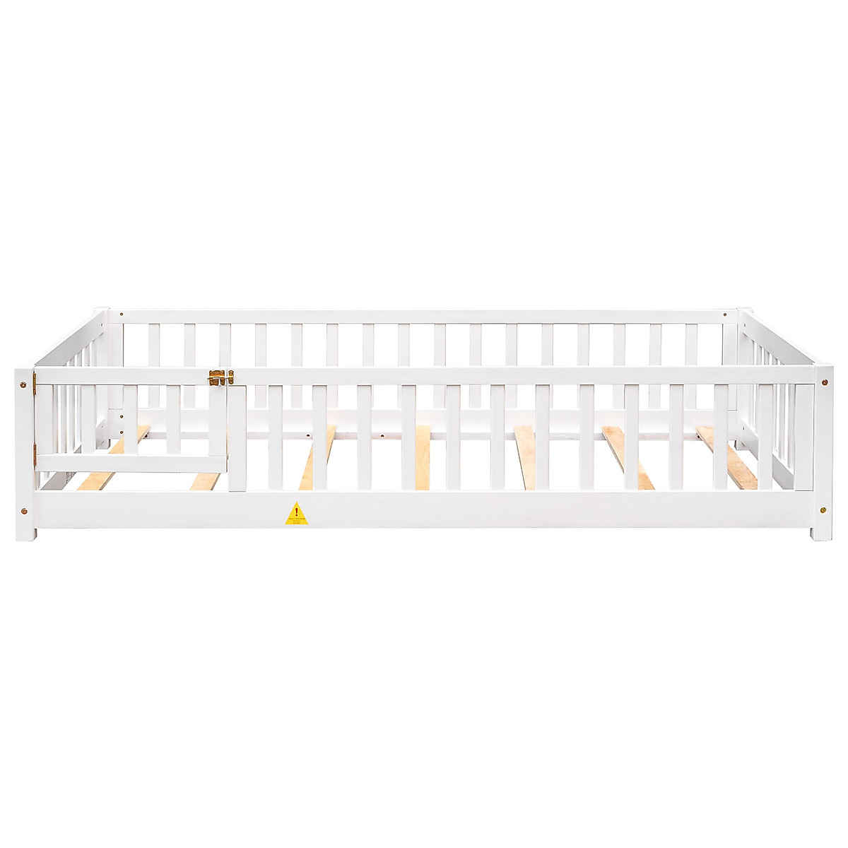 PVWIIK Twin Size Montessori Floor Bed Frame with Convertible Door & Wood Slats for Kids,Wood Montessori Bed with Safety Guardrails for Girls & Boys,White