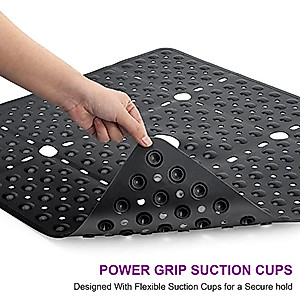Reetual XL Shower Mat Non Slip - 27x27 Bath Mat for Shower Stall or Large Bathtub Mat with 240 Powerful Suction Cups and Drain Holes. Black Shower Mats for Bathroom, Anti Slip for Elderly and Kids