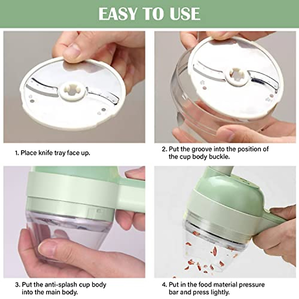 Arigold 1SPEEDS Handheld Vegetable Chopper: Cordless Mini Chopper, Food Dicer, and Onion Cutter - Versatile Vegetable Slicer Dicer. Comes with Egg and Cream Beater (Green)