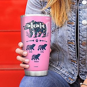 Wassmin Personalized Tumbler Mama Bear Stainless Steel Cup With Lid 20oz 30oz Double Walled Vacuum Insulated Tumblers Customize Cubs Mother's Birthday Christmas Gifts For Best Moms Mother (3 Kids)
