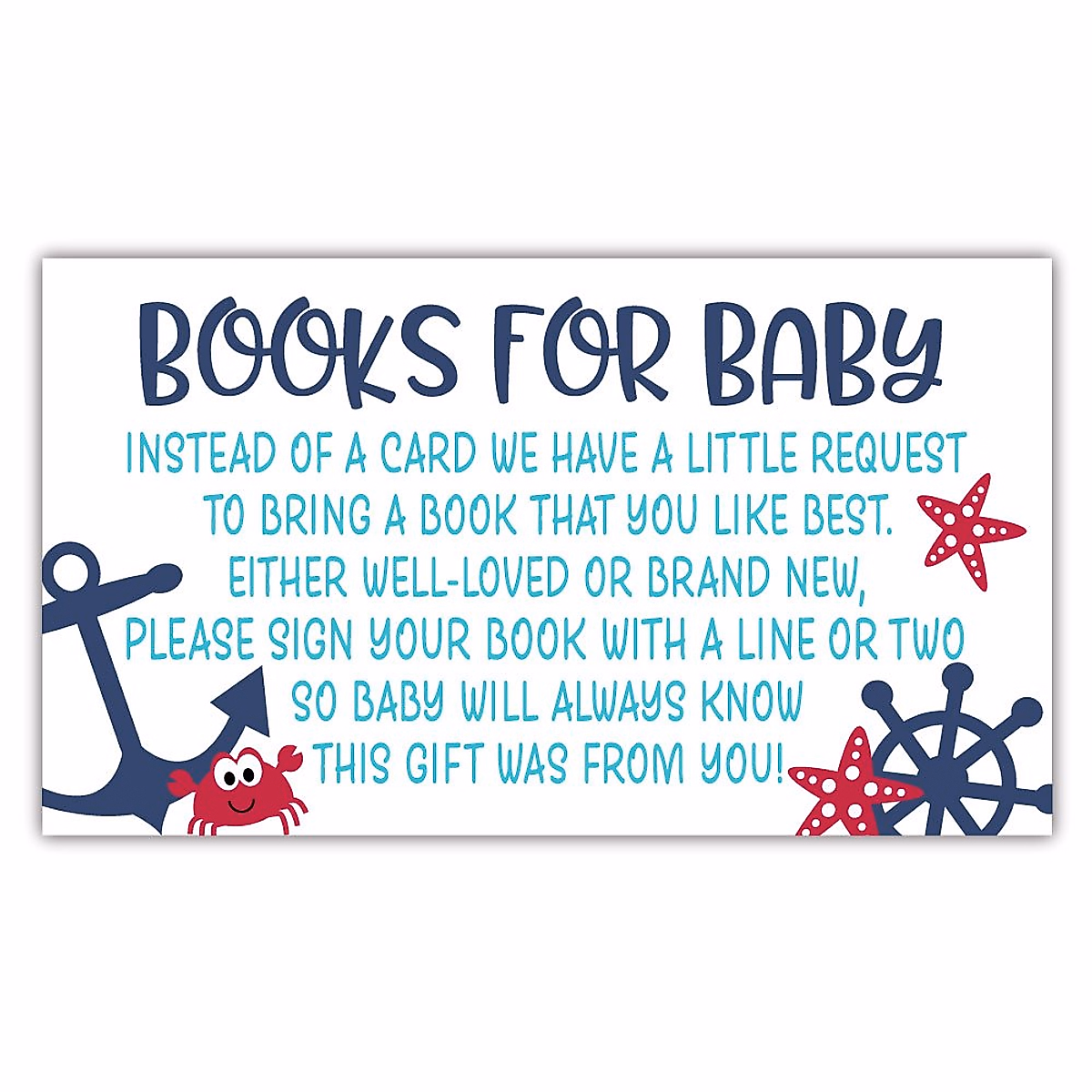 50 Nautical Books for Baby Shower Request Cards - Invitation Inserts - Gender Neutral