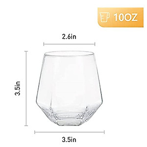 AJLS Whiskey Glasses: Whiskey glasses for men, Wine, Scotch Diamond Stemless Glasses Set of 2: 10oz; Tilt Prevents Fall, Luxury Barware