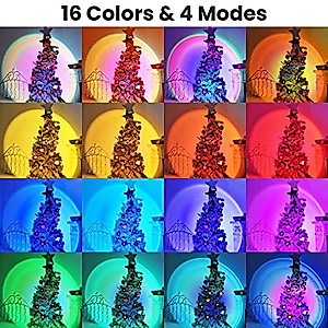 Maiqufa Sunset Lamp Projection APP & Remote Control, Sunset Light Projector 16 Colors Rainbow Night Light 180 Degree Rotation Sunset Projection for Room Deco Christmas Gift