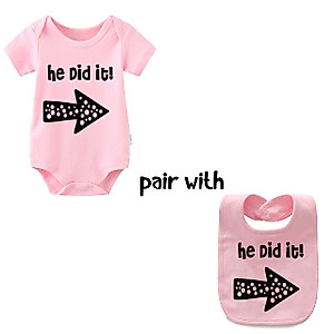 YSCULBUTOL Baby Twins Bodysuits He/She Did It Twin Outfit Girl Romper With Hat Set（Pink did 3M）