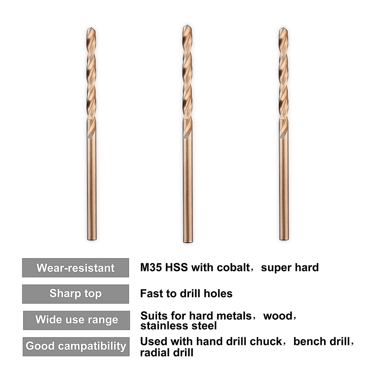 1/8" M35 Cobalt HSS Jobber Length Twist Drill Bit with Straight Shank,Heavy Duty, Pack of 10 PCS, Drilling for Cast Iron, Heat-Treated Steel, Stainless Steel and Other Hard Materials