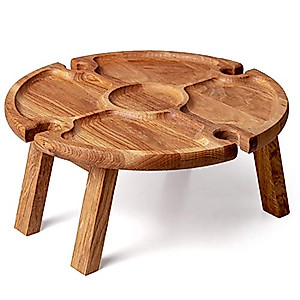 5 Sectional Round Wooden Serving Tray Platter For Wine Glasses And Cheese, Portable Wineglass Stand, Wood Wine Bottle Glass Holder Outdoor Wine Table, Wine Caddy Wine Gift, Charcuterie Board for Snack