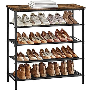 TUTOTAK Shoe Rack 5 Tier, Narrow Shoe Organizer for Closet Entryway, with 4 Fabric Shelves and Top for Bags, Shoe Shelf, Steel Frame, Industrial, Rustic Brown and Black SR01BB022