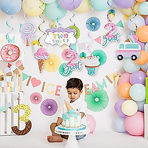 20Pcs Ice Cream Two Sweet 2nd Birthday Party Supplies, Ice Cream and Donut Party Hanging Swirl Decorations, Summer Ice Cream Party Hanging Streamer for Ice Cream Baby Second Birthday Donut Theme Party