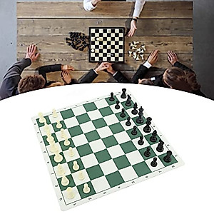 DAUERHAFT International Chess Set, 32Pcs Chess Pieces Portable PU Leather Chessboard Chess Set with Storage Bag, Non Slip Bottom Board Game Set, for Outdoor Camping