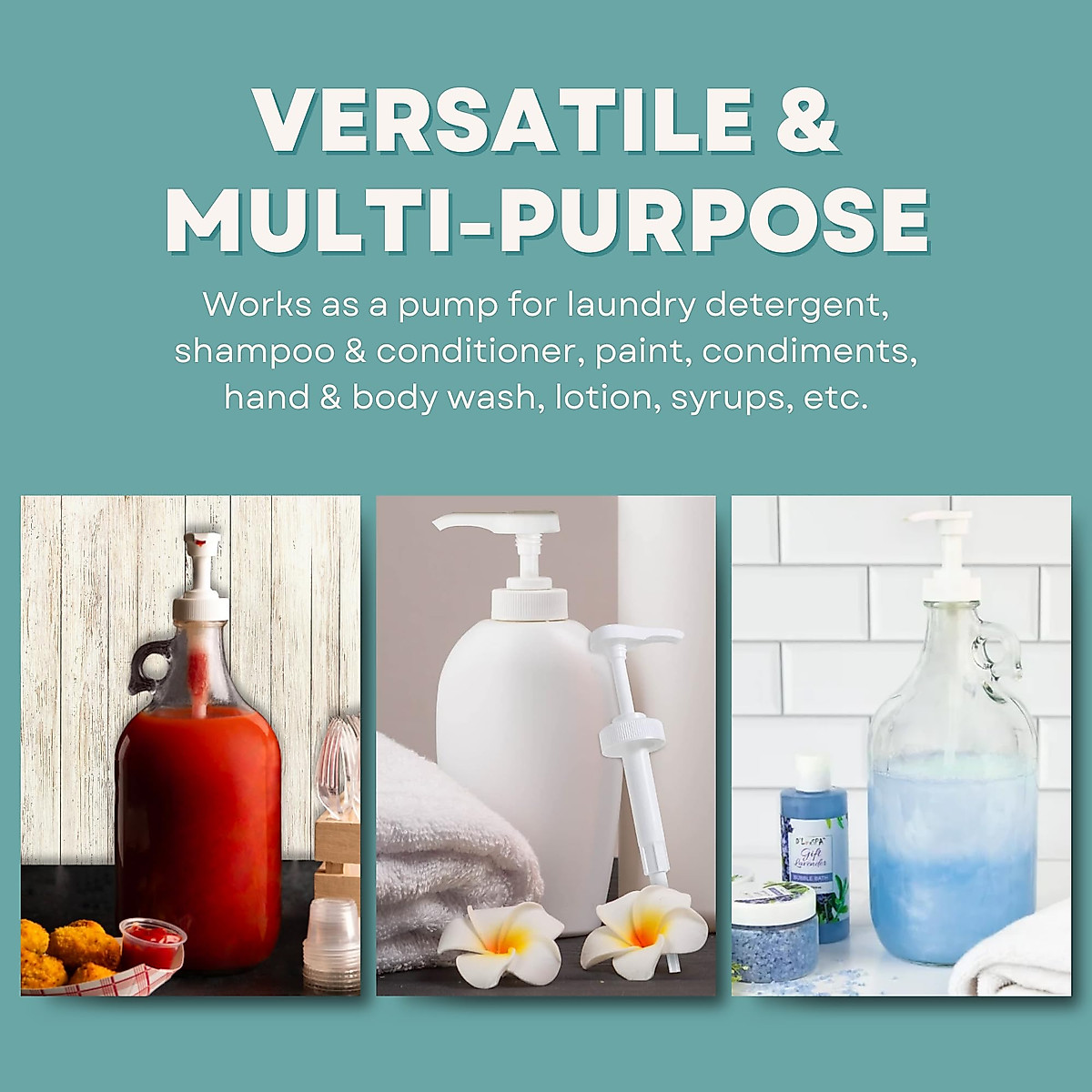 Gallon Pump Dispenser - for Plastic or Glass Bottles – Heavy-Duty Leak Proof for Commercial and Household Use - Plastic Pump for Gallon Jug  – Non-BPA Plastic (Pack of 2)