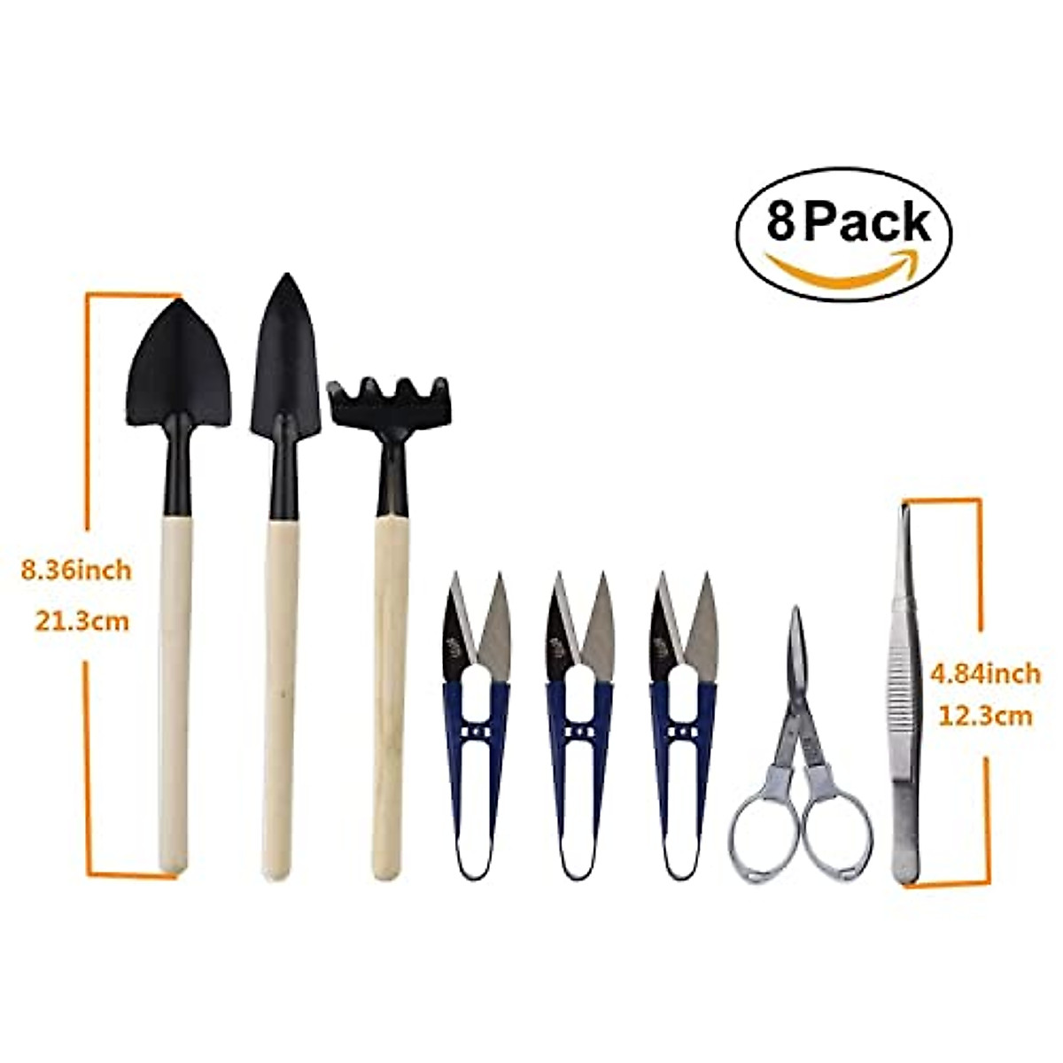 Bonsai Set 8 Pcs - Include Pruner,Fold Scissors,Mini Rake,Bud & Leaf Trimmer Set by ZELAR Made