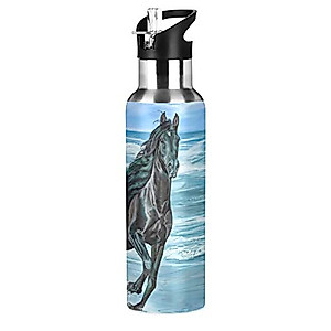 xigua Horse Water Bottle Stainless Steel Vacuum Insulated Water Bottle Standard Mouth Wide Handle Bottle with Straw Lid for Sports School Gym Outdoor,20 oz.