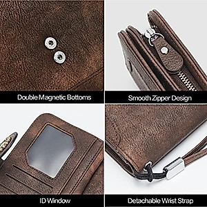BROMEN Leather Wallets for Women RFID Blocking Large Capacity Credit Card Holder Clutch Purse Wristlet Coffee