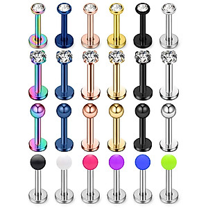 Ruifan 16G Stainless Steel Labret Monroe Lip Ring Tragus Nail Helix Earring Stud Rings Piercing Jewelry 6mm 24PCS