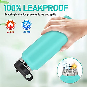 Stainless Steel Water Bottle With Straw Lid, 40 oz Sports Water Bottle Vacuum Insulated Hydro Flask Wide Mouth Thermos with New Rotating Handle Spout Lid (40oz, Blue)