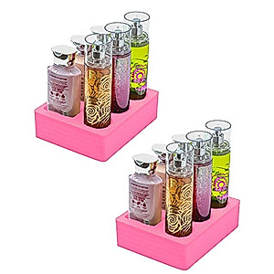 Polar Whale 2 Lotion and Body Spray Stand Organizers Tray Pink Durable Foam Washable Waterproof Insert for Home Bathroom Bedroom Office 7.5 x 6 x 2 Inches 6 Slots 2pc Pair Set