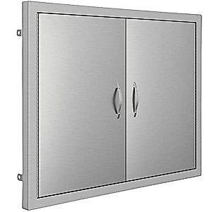 Mophorn BBQ Double Access Door 31W x 24H Inch, BBQ Door Stainless Steel Wall Construction Vertical, Outdoor Kitchen Door for BBQ Island, Grilling Station, Outside Cabinet