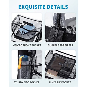 Vorspack Clear Tote Bags - Stadium Approved Clear Bag Clear Stadium Bag with Adjustable Strap Zipper Closure for Sports Events Concerts Work College - Black