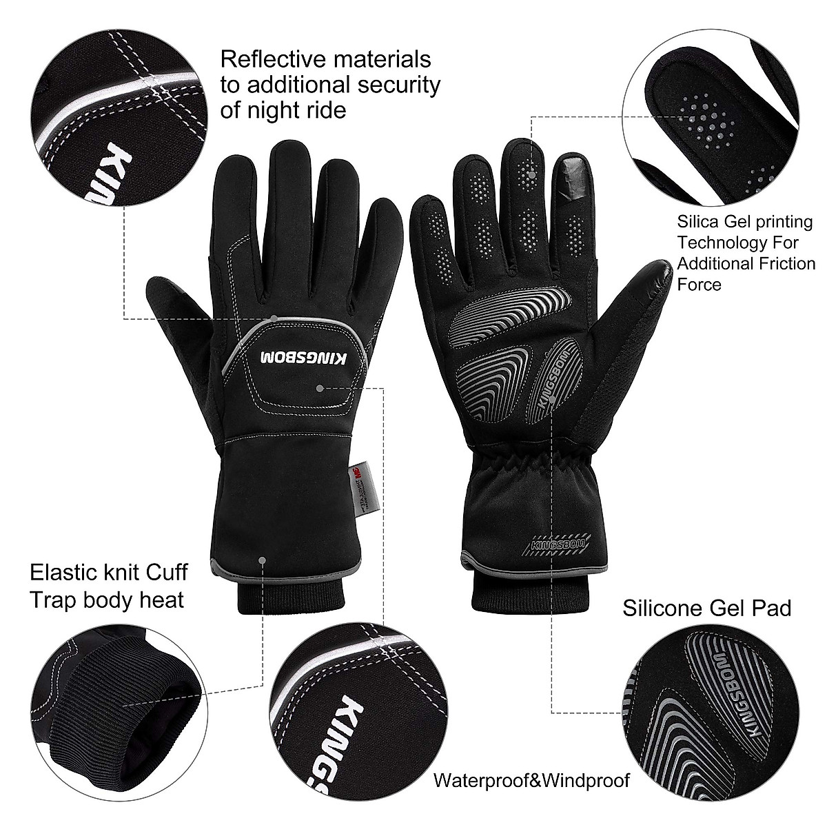 KINGSBOM -40F° Waterproof & Windproof Thermal Gloves - 3M Thinsulate Winter Touch Screen Warm Gloves - for Cycling,Riding,Running,Outdoor Sports - for Women and Men(Black,Large)