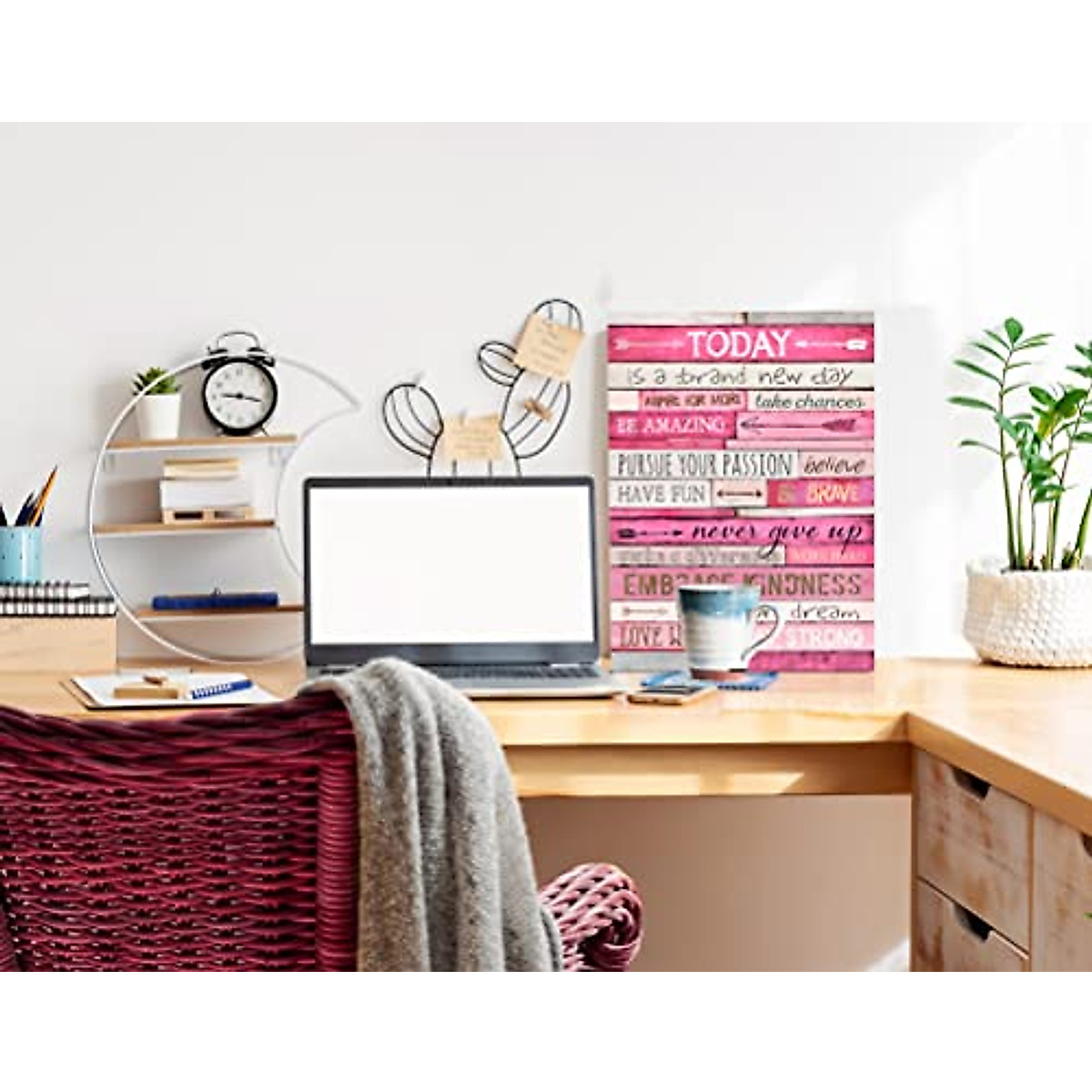 Pink Wall Decor - Inspirational Quotes Wall-Art - Motivational Bedroom Decor For Teen Girls - Office Gifts For Women With Framed Canvas Artwork Ready to Hang 15" W x 11.5" H