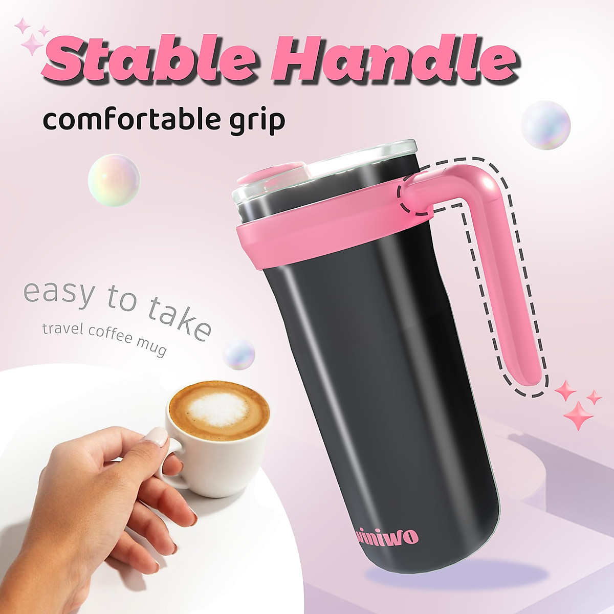 winiwo 20 oz Tumbler with Handle, Easy to Hold, Travel Coffee Mug with Screw Lid, Spill-proof, Insulated Cups, Built-in Up Down Flip, Fit Most Car Cup Holders, Commute, School, Home, Office