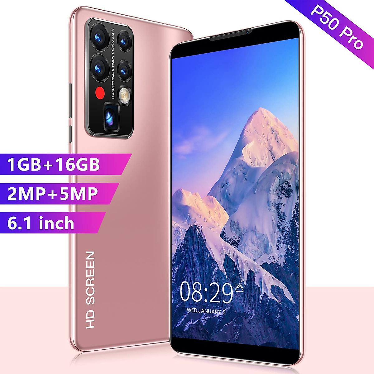 Smart Phone, Android 8.1 Smartphone HD Full Screen Phone, Dual SIM Unlocked Smart Phone, 1G RAM+16GB ROM, 6.1 Inch Cellphones Mobile Phones, Gift for Friends Family (Pink)