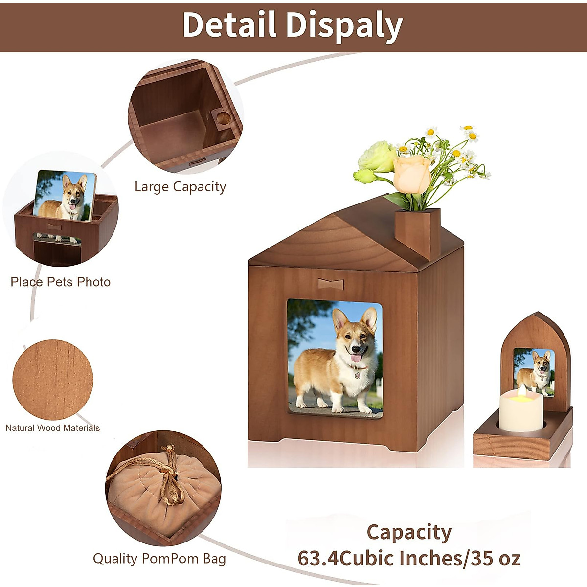 BEBIBORU Pet Urns for Dogs Cats Ashes, Dog Memorial Gifts for Loss of Dog Cat Personalized Wooden Box Cremation Urns with Photo, Memorial Keepsake for Small Large Animals Ashes Pet Memorial Gifts