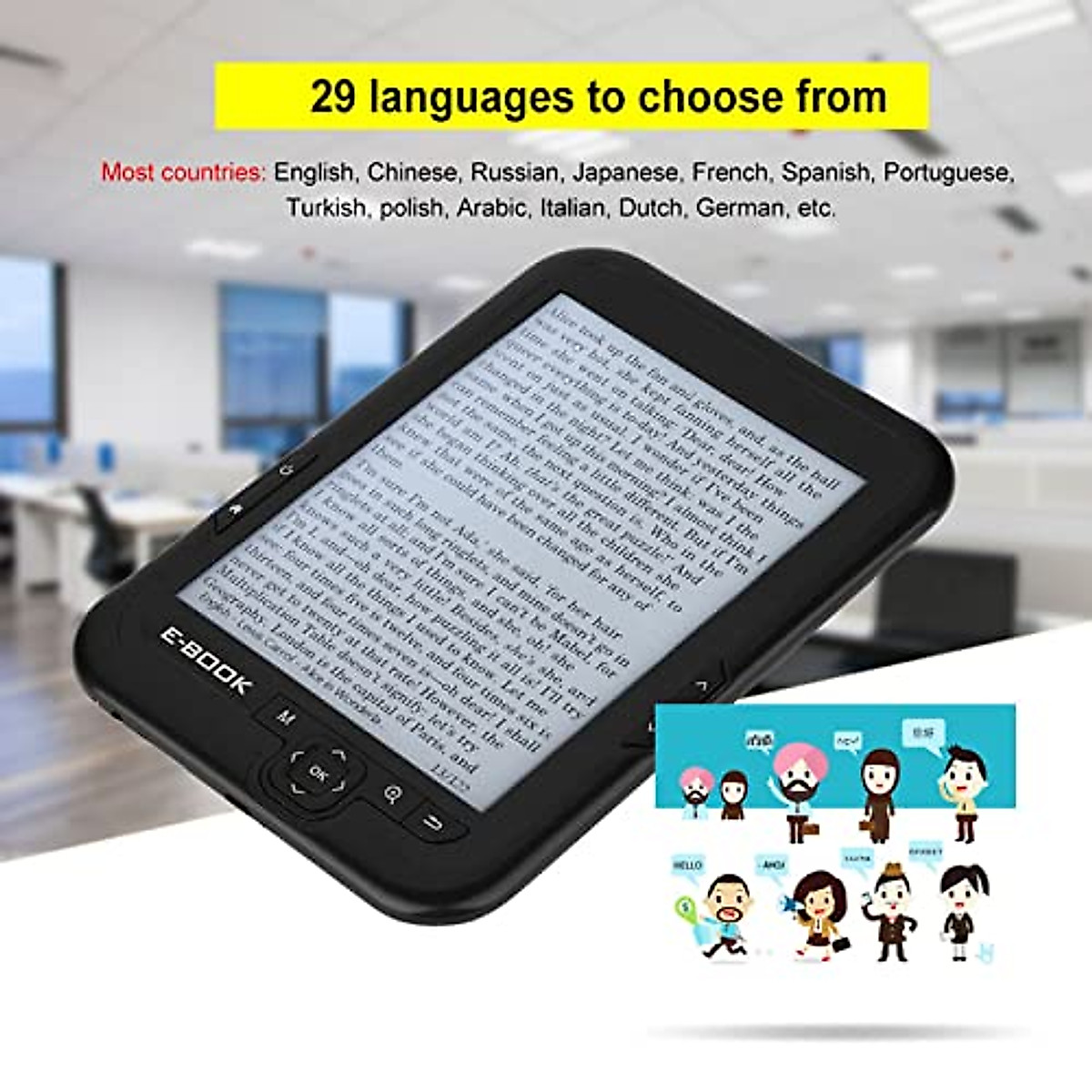 WESE Digital Book Read, Electronic Ink Screen 300DPI 29 Languages Ereader for Household for BK-6006(Black, 8G)