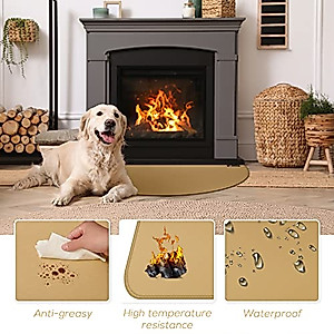 FLASLD Fireproof Fireplace Mat 24×42Inch Half Round Hearth Rug Protects Floors from Sparks Embers, Brown