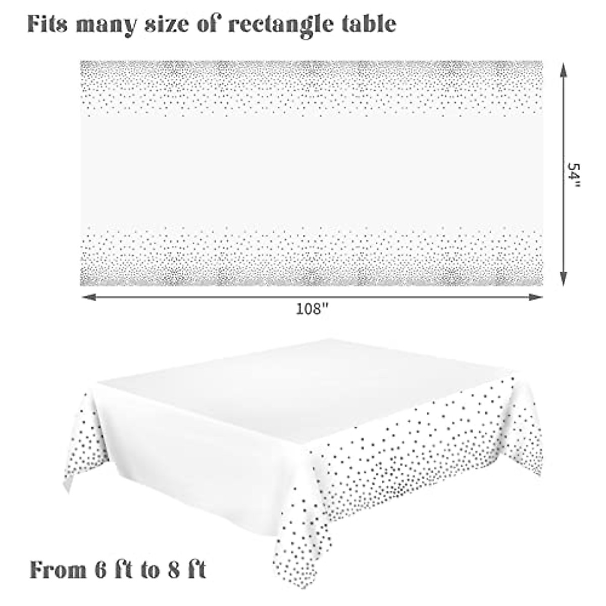 Paready White Silver Plastic Tablecloth 4 Pack 54" x 108", White Disposable Tablecloth with Silver Dot Confetti, Rectangular Plastic Table Cover for Parties, Birthday, Wedding, Graduation, Anniversary