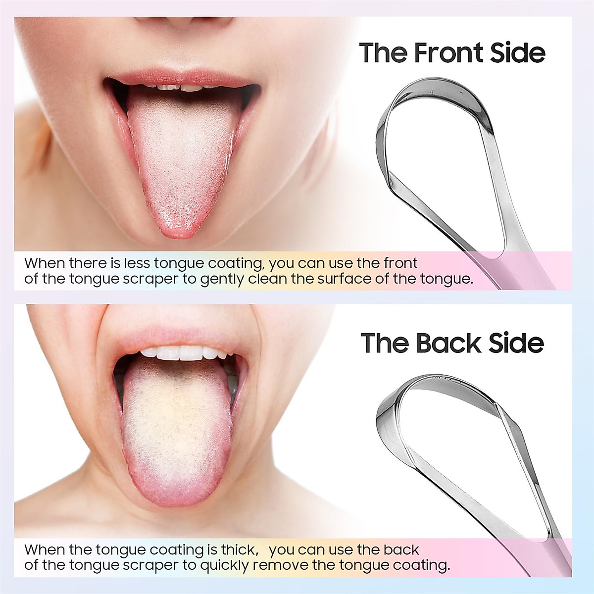 Tongue Scraper for Adults, Tongue Scraper Stainless Steel, Tongue Cleaning Fight Bad Breath Treatment for Oral Care, Free Breath Tongue Brush Travel Friendly BPA Free (2 Packs)