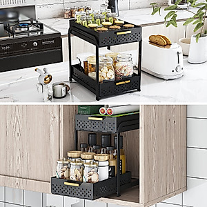 GILLAS 2 Tier Under Sink Organizer and Storage, Farmhouse Under Counter Storage for Kitchen, Under Cabinet Organizer for Bathroom, Sliding Basket Organizer, Black