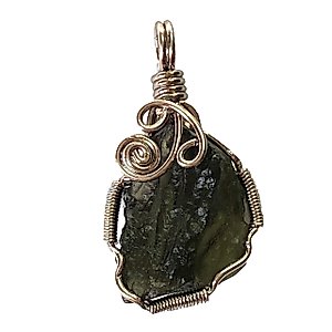Wire Wrapped Moldavite Pendant | Small Size 25-30mm, green