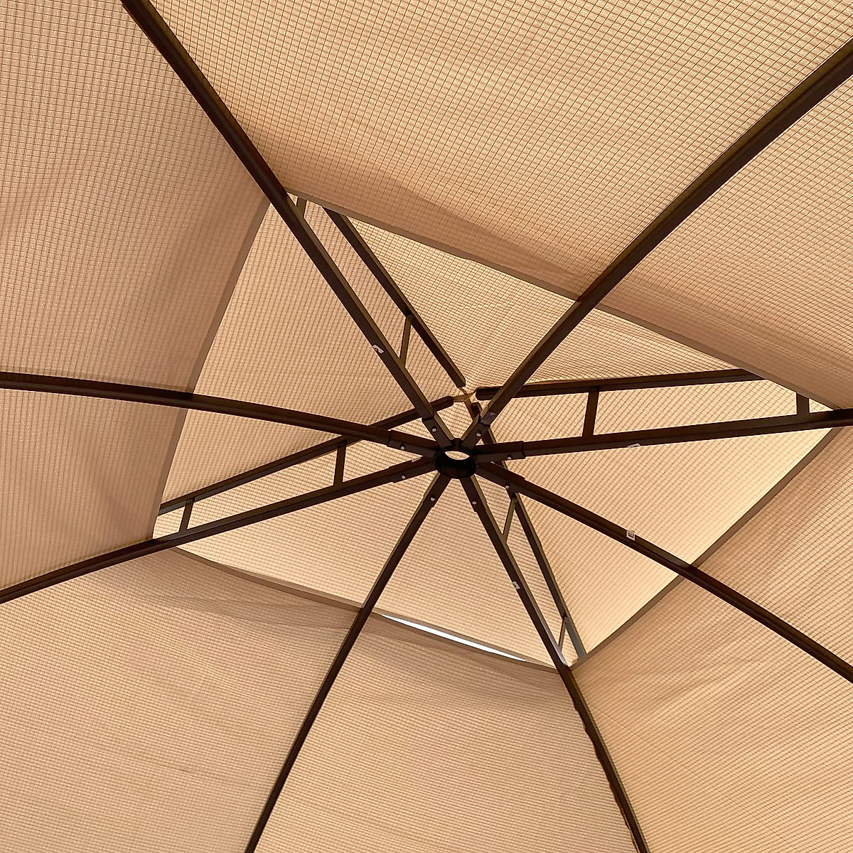 10 X 10ft Hardtop Gazebo, Double Roof Gazebo with Nettings, Outdoor Steel Frame Vertical Stripes Roof Permanent for Patio, Backyard, Lawns,Khaki