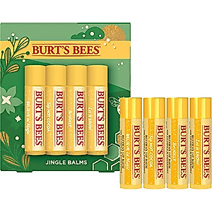 Burt's Bees Christmas Gifts, 4 Lip Balm Stocking Stuffers Products, Jingle Balms Set - Classic Beeswax Moisturizing Lip Balm