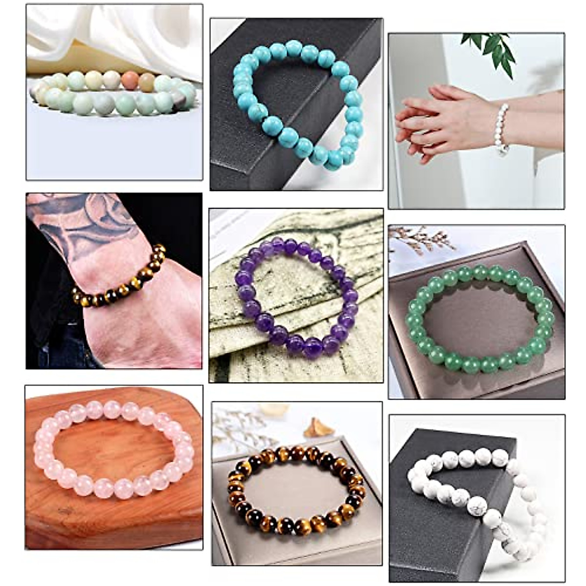 Jewdreamer 12Pcs 8mm Semi-Precious Gemstone Bracelet Healing Crystal Stone Beaded Bracelets for Women Men Unisex Adjustable Bead Stretch Bracelets Set