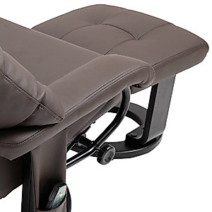 HOMCOM Massage Recliner Chair with Ottoman, 360° Swivel Recliner and Footstool, PU Leather Reclining Chair with Side Pocket and Remote Control, Brown