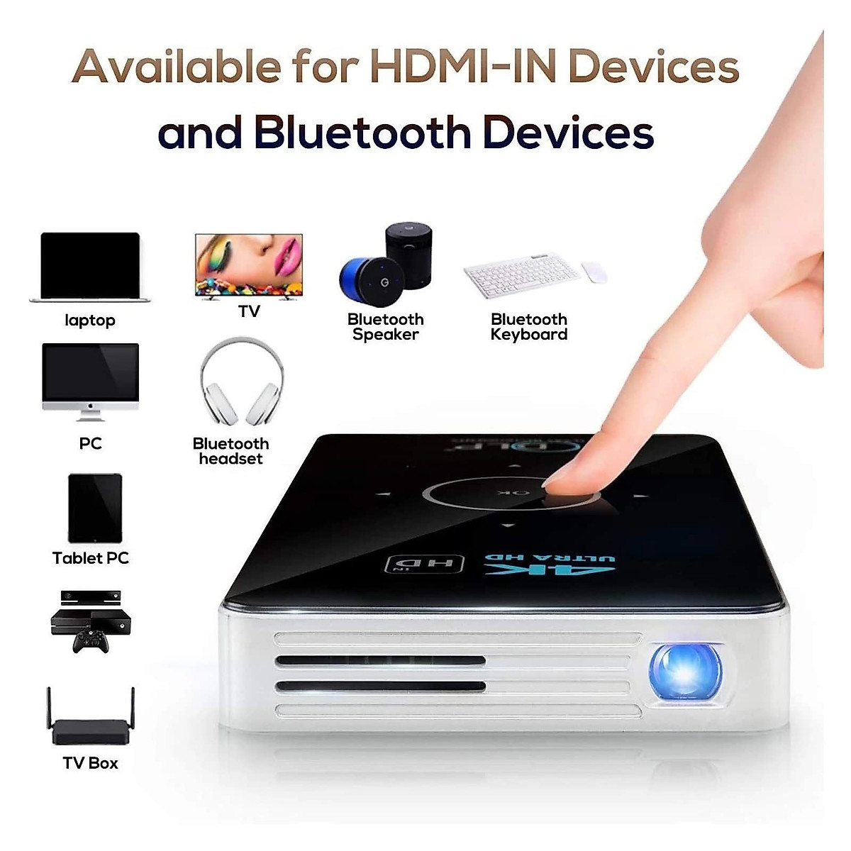 C6 Mini Projector DLP Portable Movies 4K 1080P Outdoor Smart Home Theater Playback (Color : 2G32G) (2G16G )