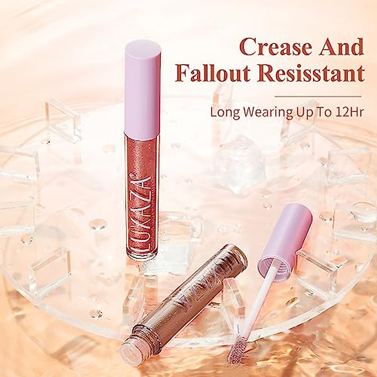 LUXAZA Neutral Brown Liquid Eyeshadow Set, 5Pcs - Long Lasting, Highly Pigmented, Quick-Drying Sparkling Eye Shadow Makeup, Multi-Use, Travel Friendly