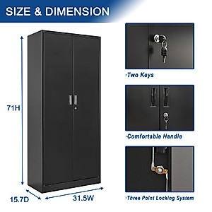 iDEKAI Metal Storage Cabinet with Locking Doors and Adjustable Shelves, 71" H Lockable Steel Storage Cabinets for Home, Office, Garage, School (Black)