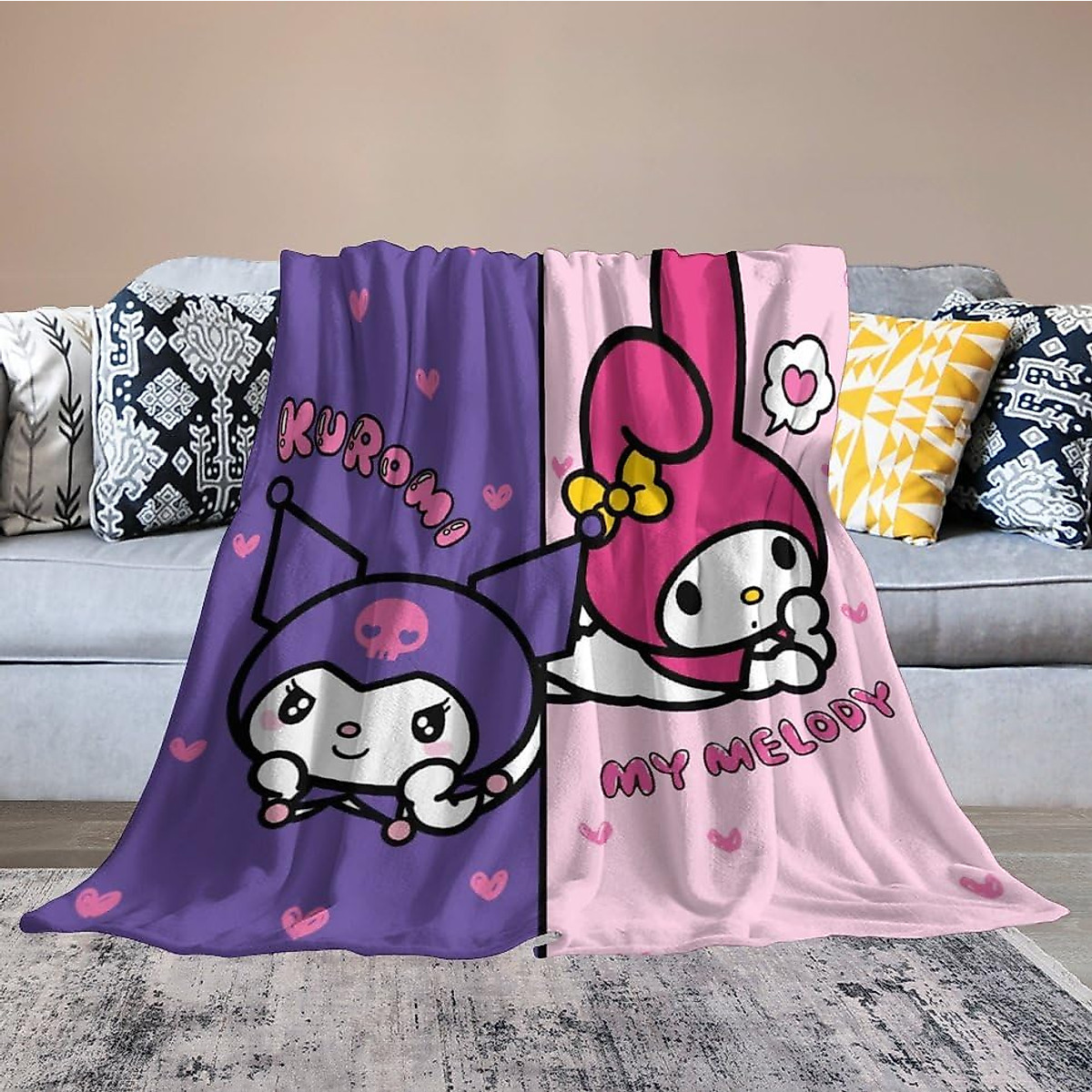 Flannel Blanket, Soft Cozy Lightweight Throw Blanket Cute Purple Patchwork Blanket Gift for Couch Bed Office Travel All Season 40x50 Inches