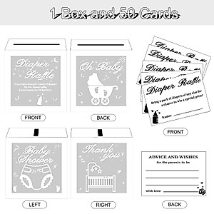 QISOLIY 50 Pieces Diaper Raffle Tickets with Box Baby Shower Game Invitations Diaper Raffle Cards Diaper Raffle Box Set for Baby Shower Gender Reveal Party Supplies Card Box (Clear White)